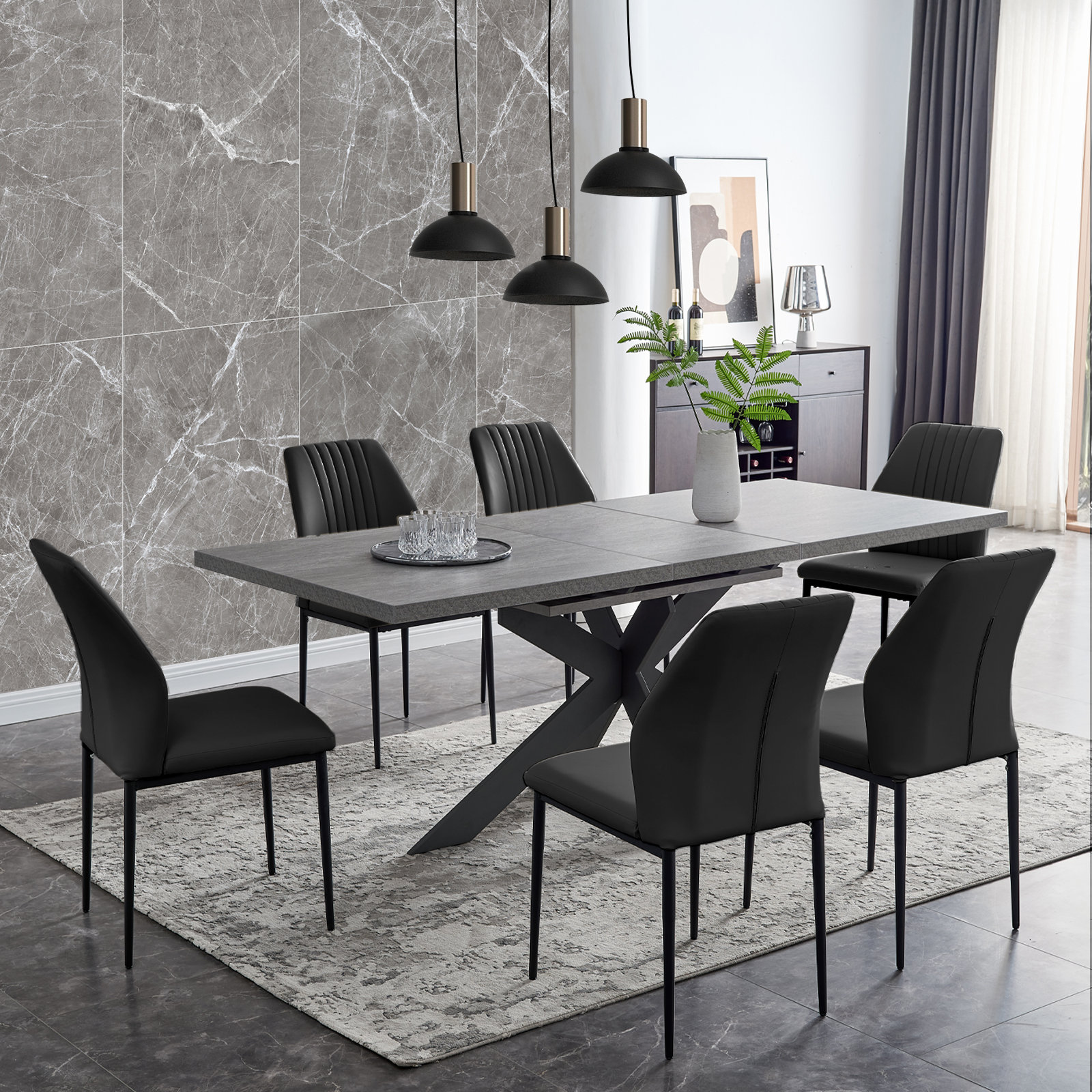 Wrought Studio 51.2" to 66.9" Extendable Butterfly Leaf Dining Table with Chairs, Dining Kitchen ...